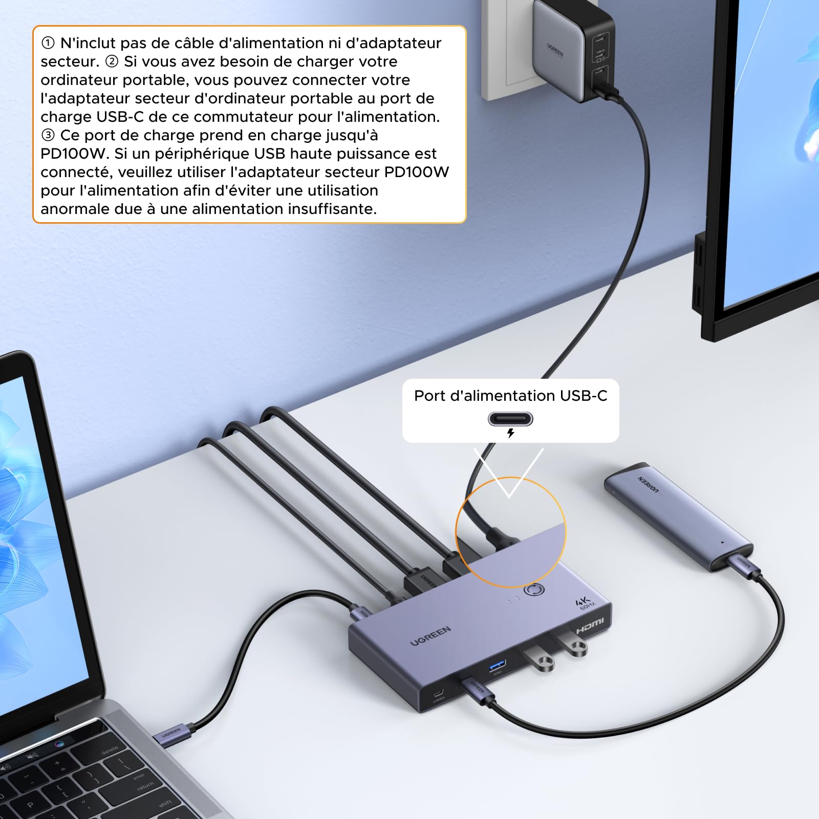 UGREEN KVM Switch 4 ports 4K@60Hz 5Gbps HDR10+ | UGREEN FR