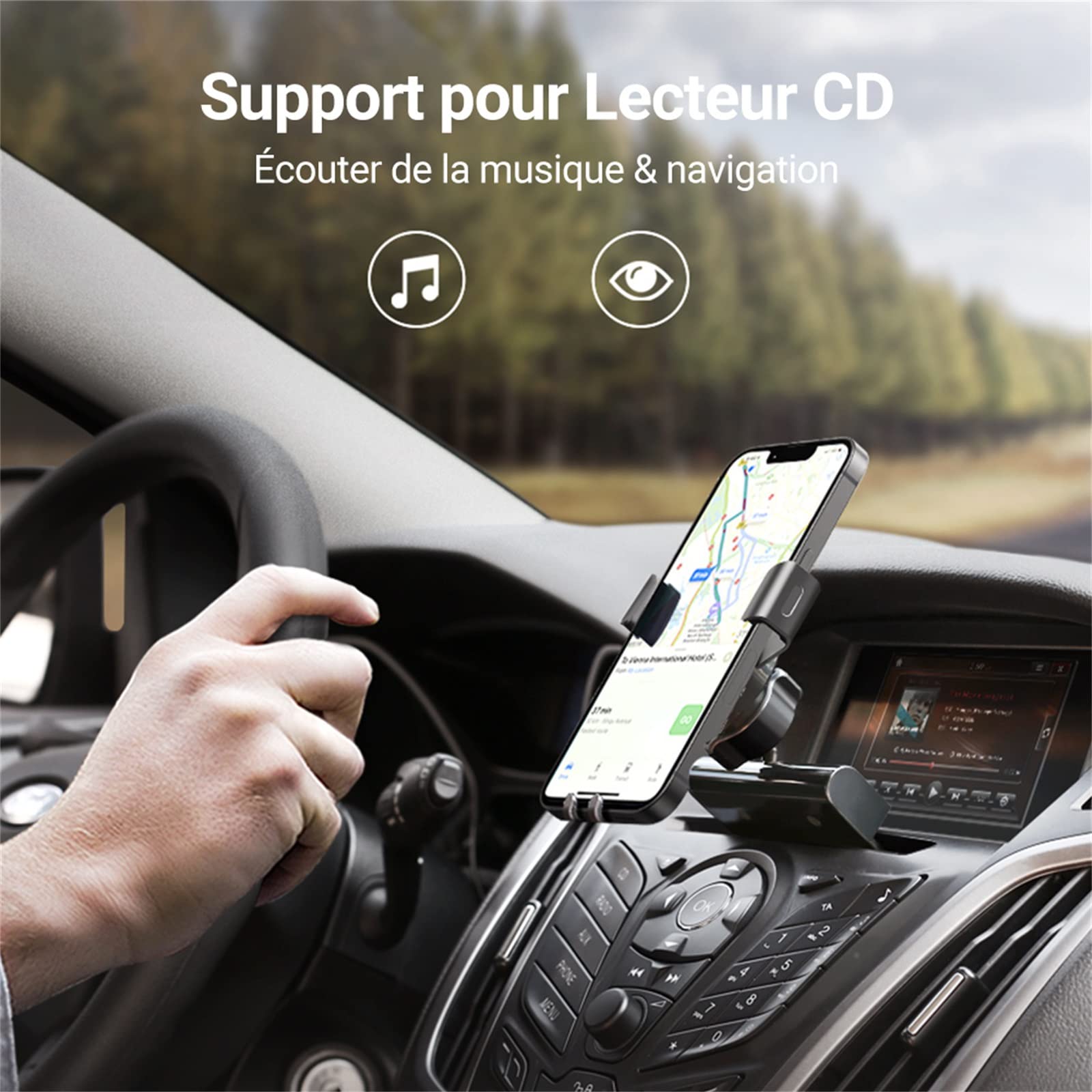UGREEN Support Téléphone Voiture à Fente CD en Aluminium Porte Portable ...